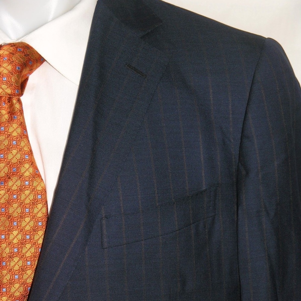 Ermenegildo Zegna Trofeo 600 Roma Fit Blue Striped Tw… - Gem